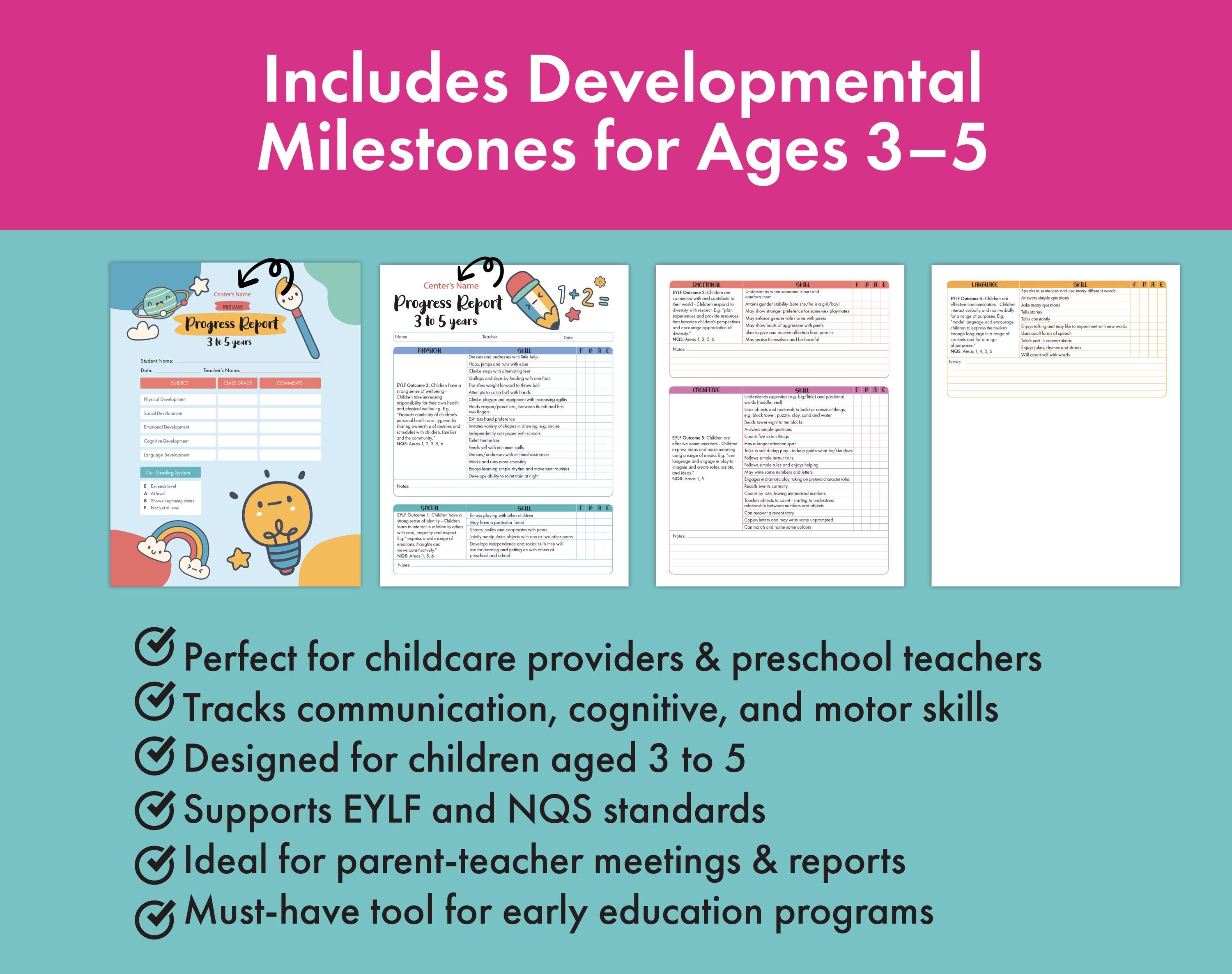 3-5 Year Old Progress Report | EYLF & NQS Aligned Fillable PDF ...
