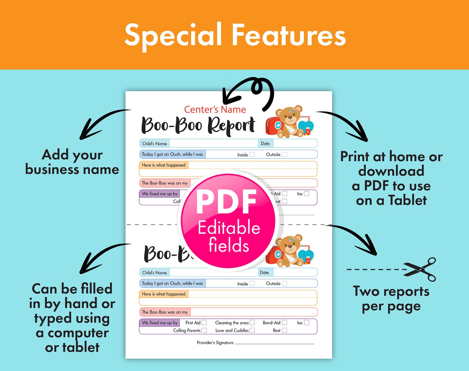 Daycare Boo Boo Report Form - Incident Report Form - Ouch Report Form ...