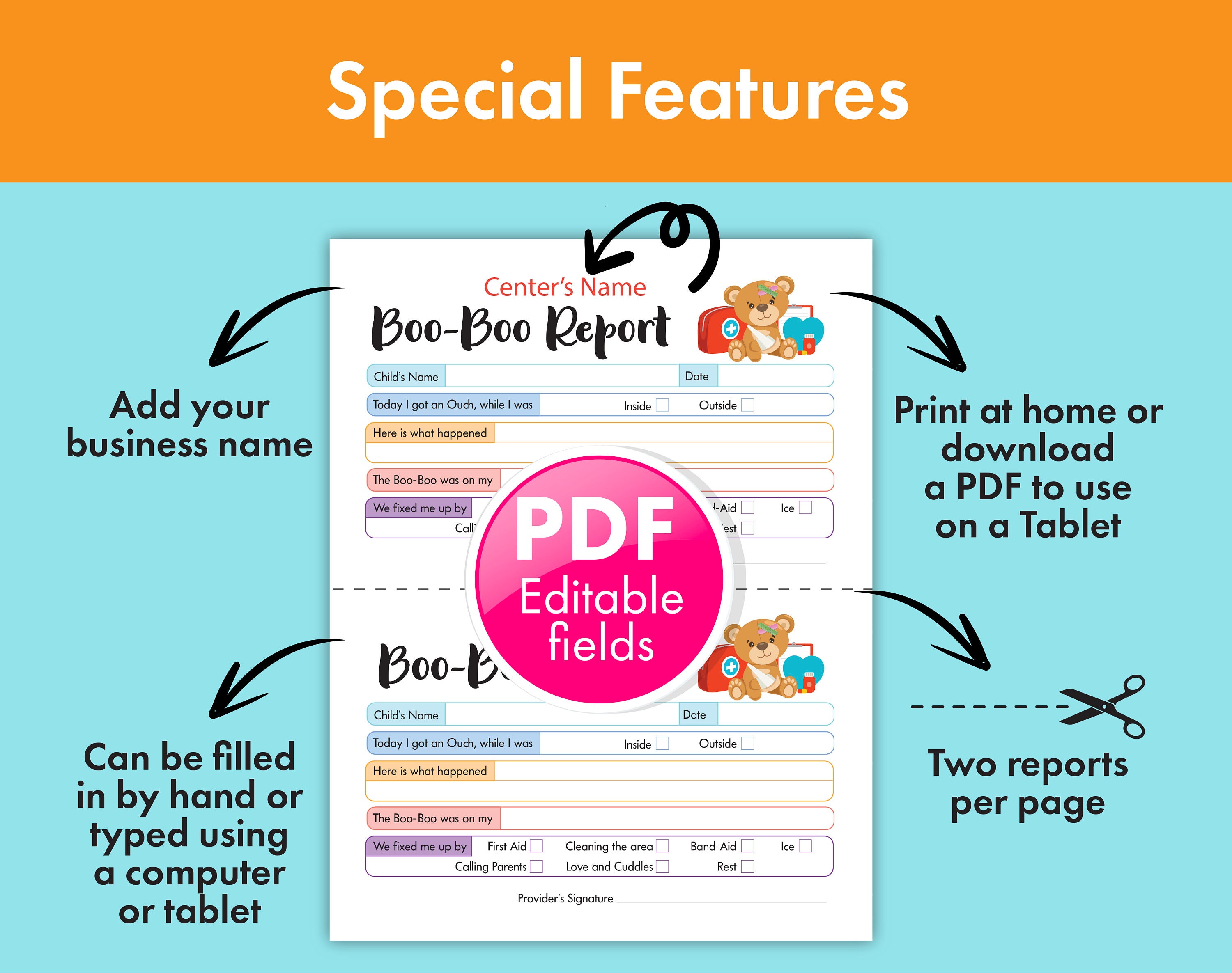 Daycare Boo Boo Report Form - Incident Report Form - Ouch Report Form ...