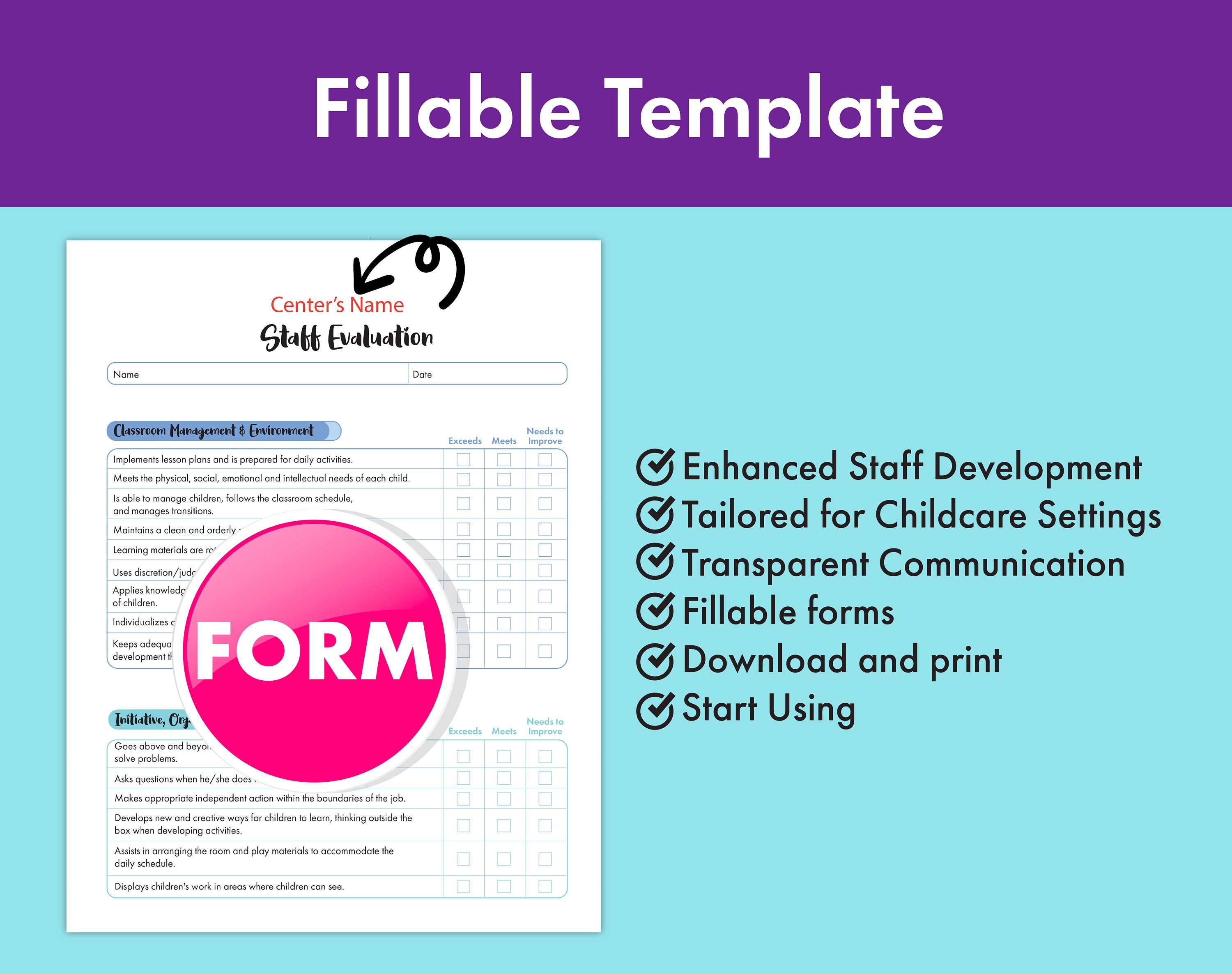 Daycare Staff Evaluation Kit: Employee Self-evaluation Forms for ...