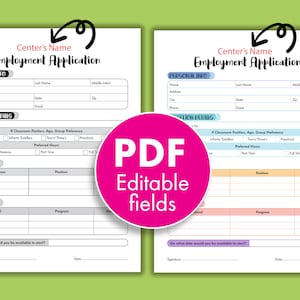 Employee Application Form Ideal for Daycare, Preschool, In-home ...
