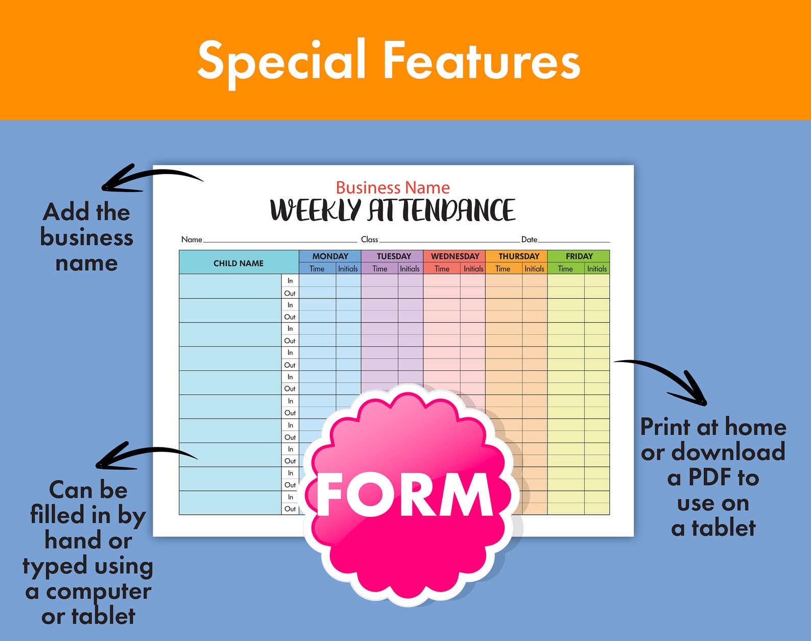 Efficient Weekly Attendance Tracker Form for Childcare, Daycare, School ...