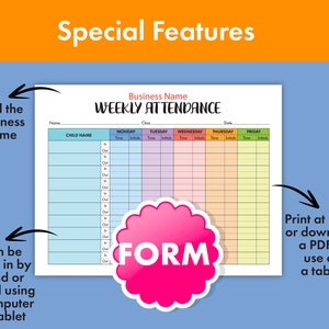 Efficient Weekly Attendance Tracker Form for Childcare, Daycare, School ...