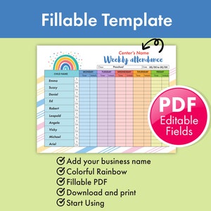 Rainbow Weekly Attendance Form - Essential for Daycare, Childcare, Preschool, and Home Daycare ...