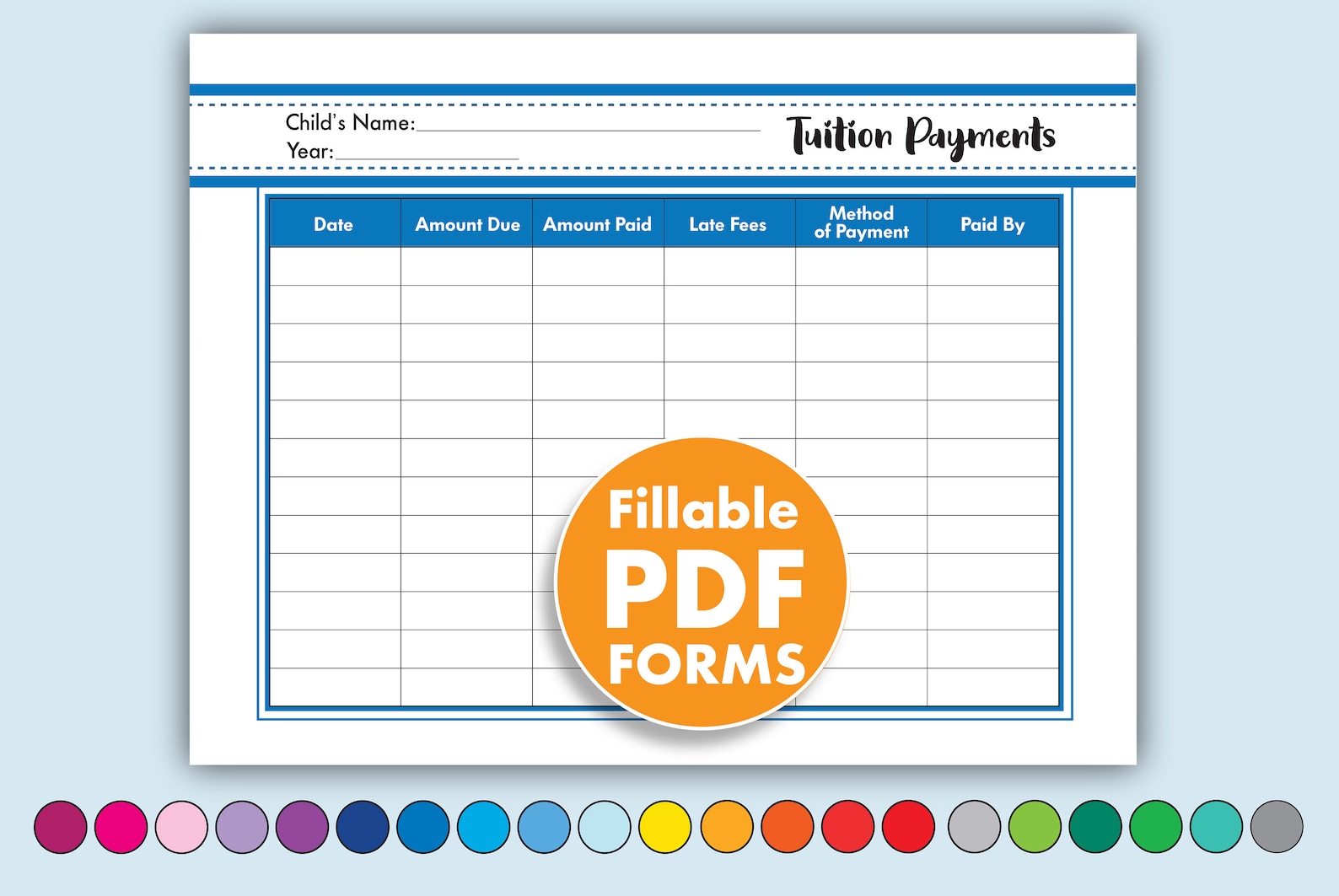Tuition Payment Fillable. 20 Colorful Included. Fillable PDF - Etsy