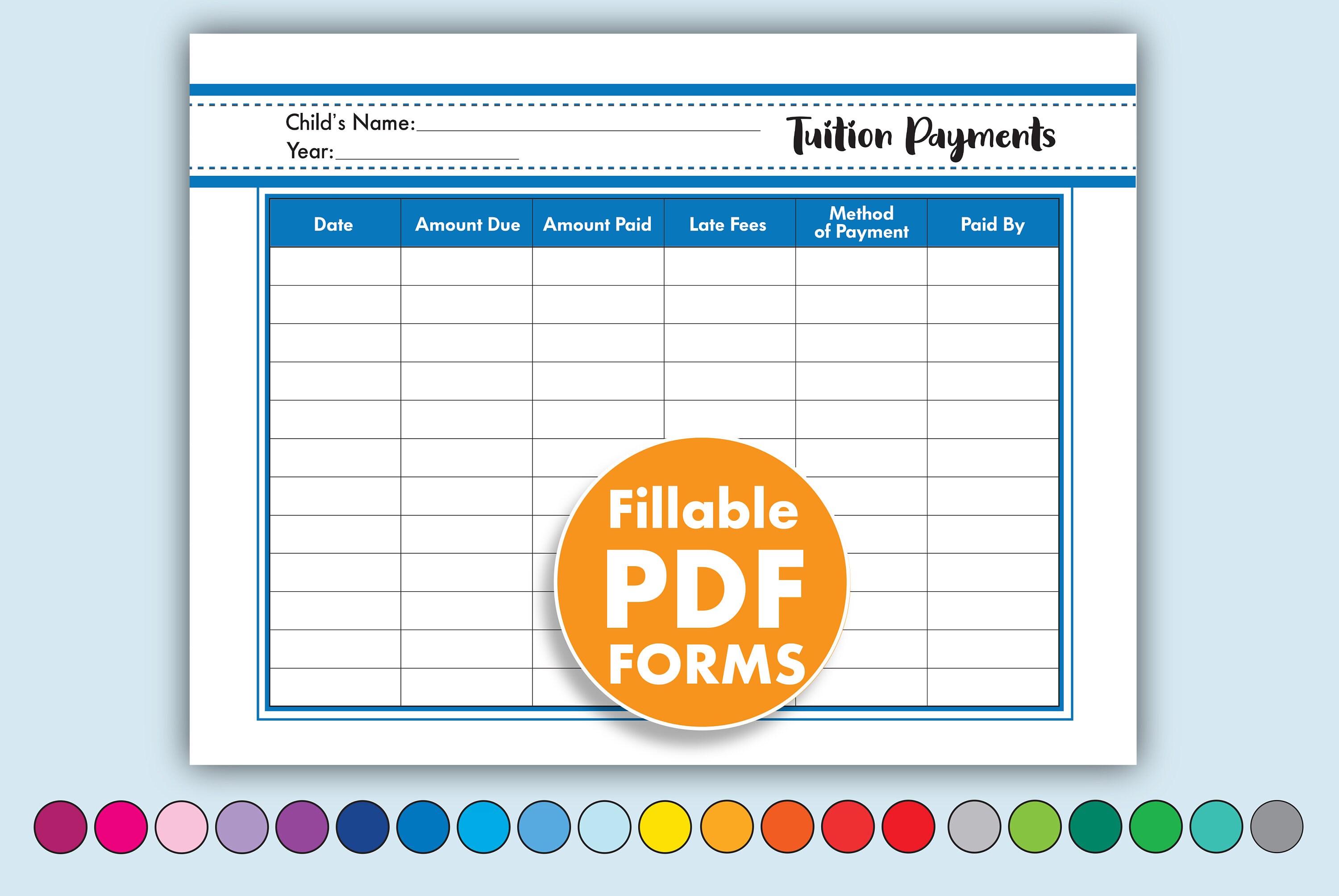 Tuition Payment Fillable. 20 Colorful Included. Fillable PDF - Etsy