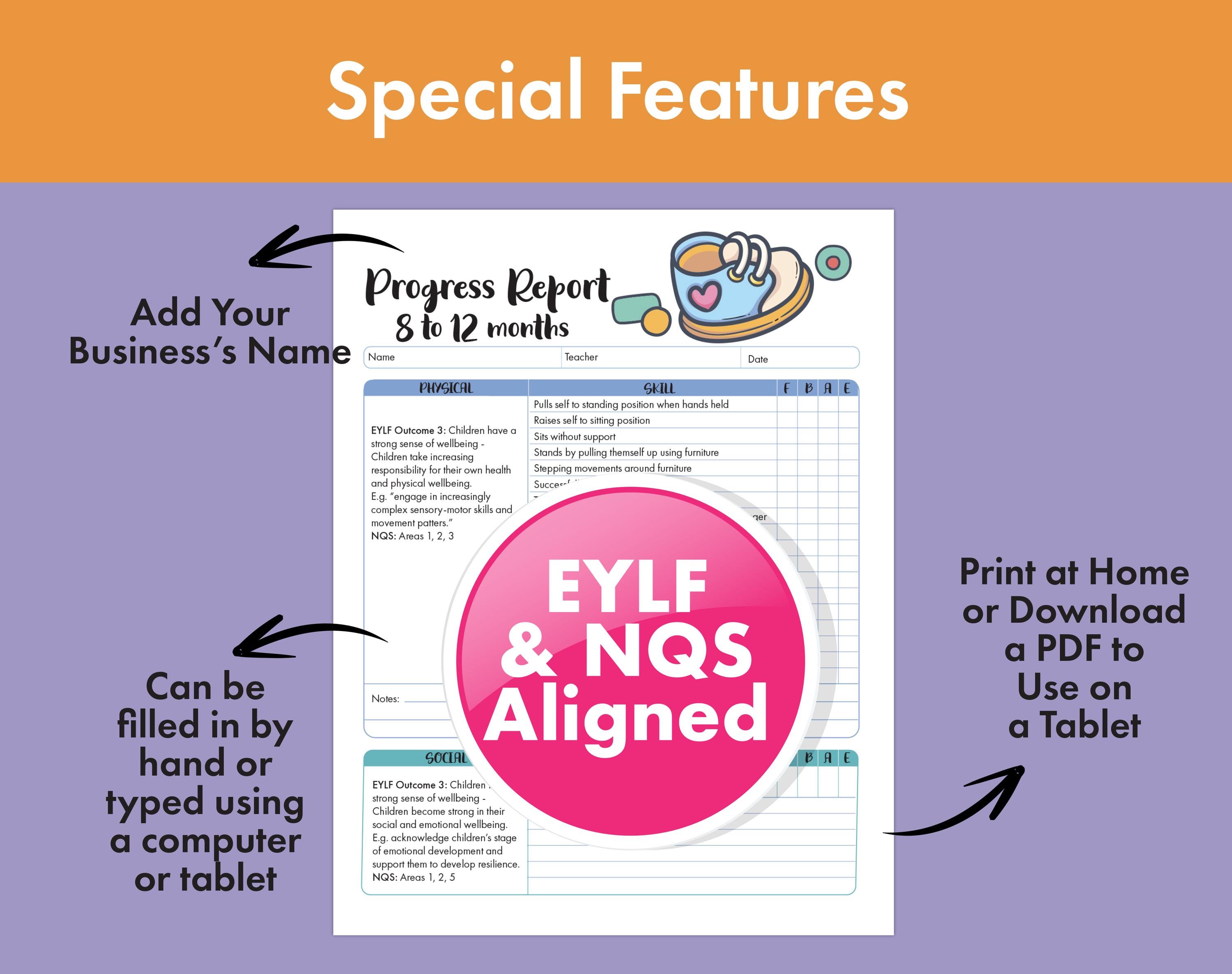 8–12 Month Infant Progress Report | EYLF/NQS Aligned Fillable PDF ...