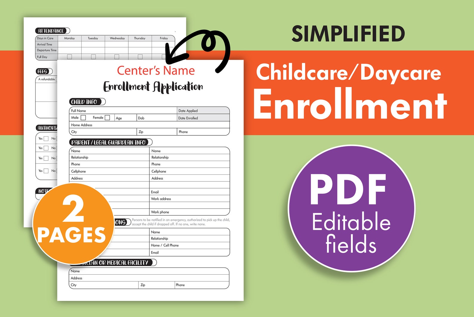 Simplified Enrollment Application Form Ideal for Daycare - Etsy
