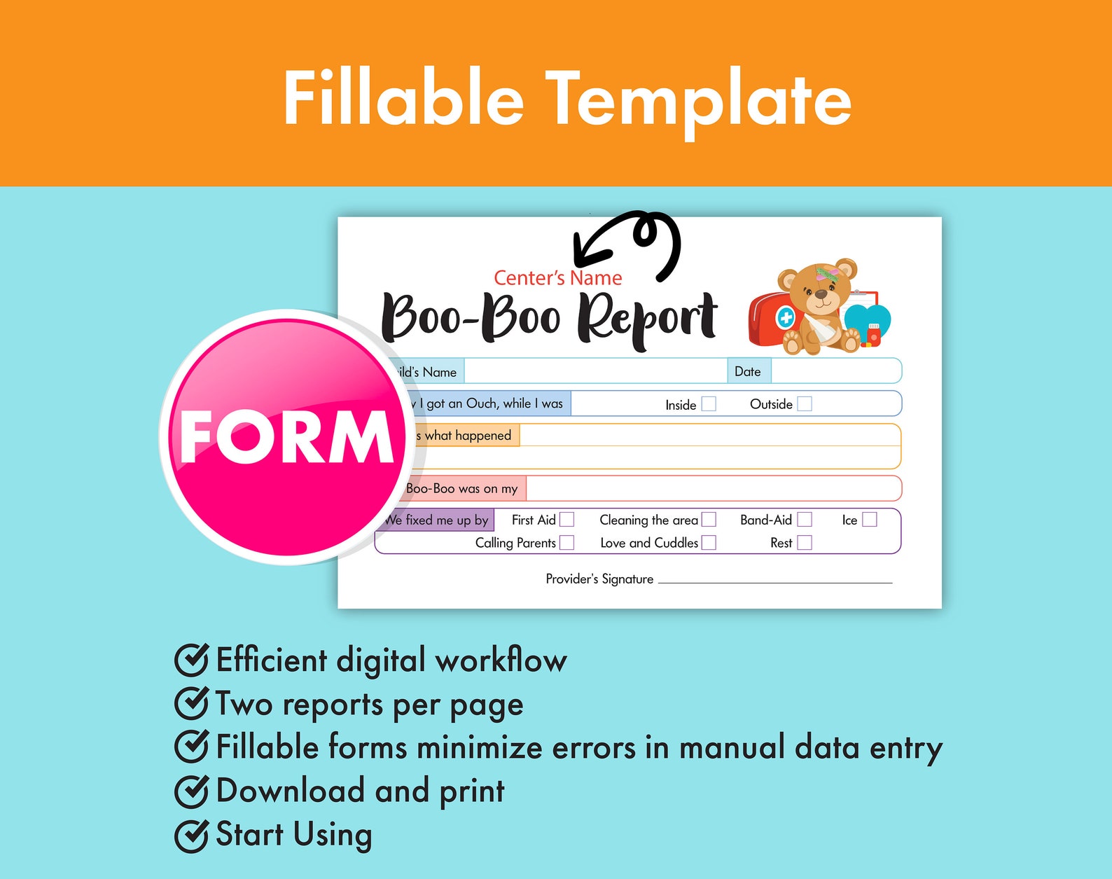 Daycare Boo Boo Report Form - Incident Report Form - Ouch Report Form ...