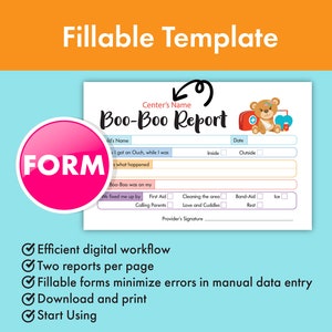 Daycare Boo Boo Report Form - Incident Report Form - Ouch Report Form ...