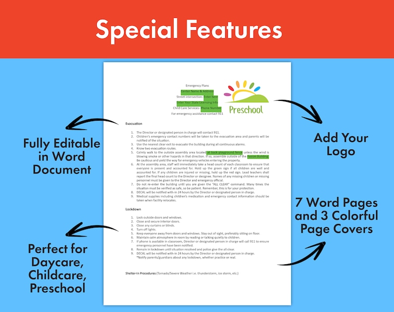 Daycare Emergency Plans - Printable Forms - Daycare, Childcare ...