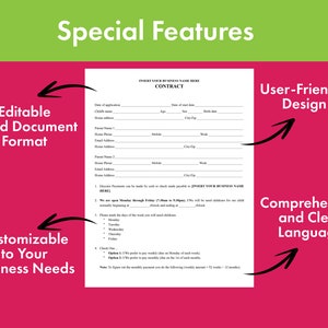 Childcare - Daycare Contract, Fully Editable Enrollment Contract, 5 ...