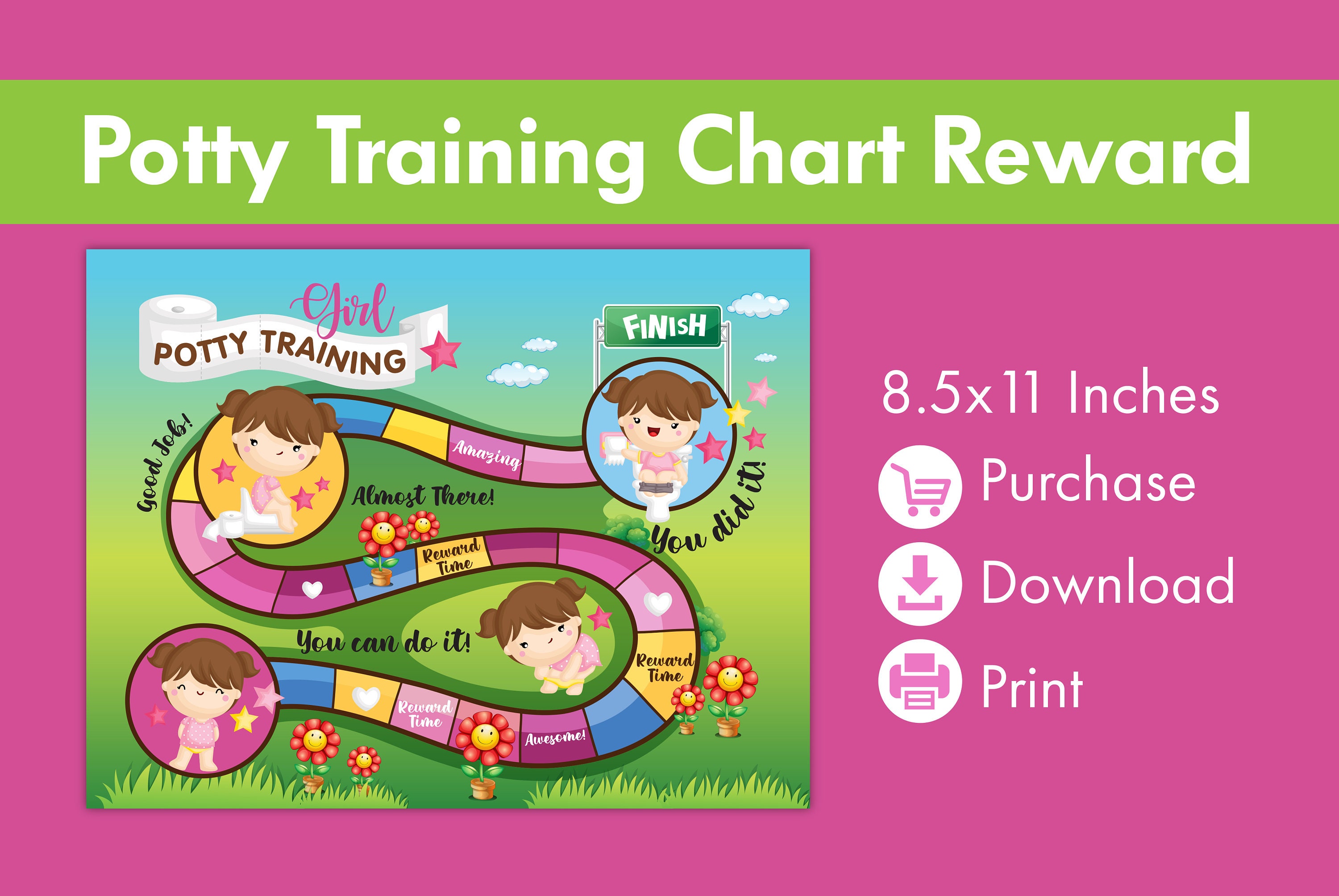 Cute Potty Training Chart Reward for Girl, Bathroom Sticker Chart ...