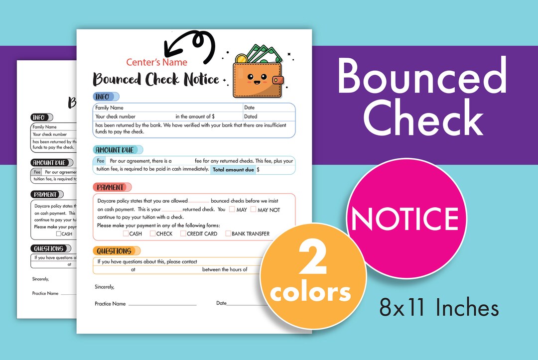 Bounced Check Notice Form for Daycare Providers - Fillable PDF Template ...