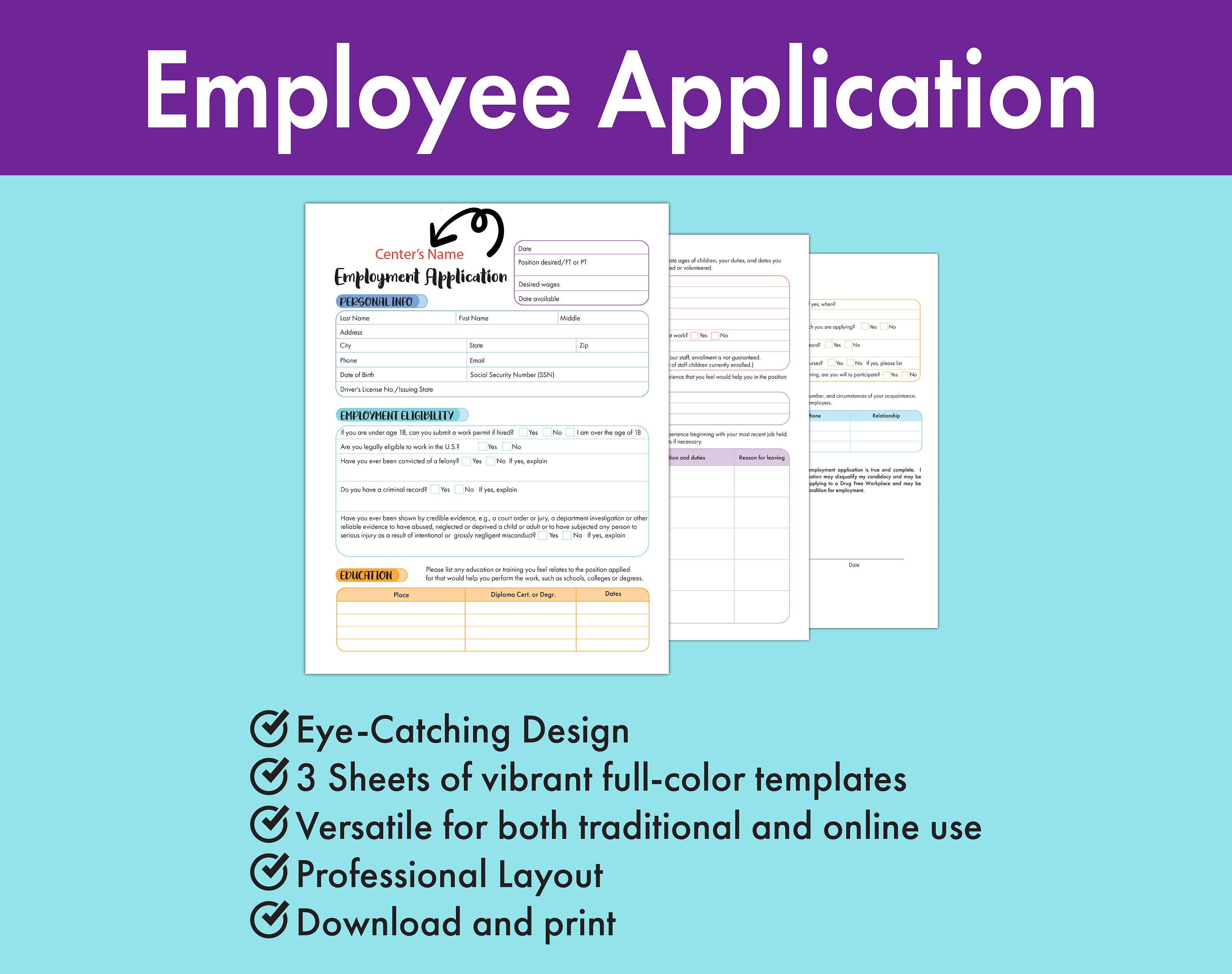 Employee Application Form for Daycare, Preschool, and In-home Child ...
