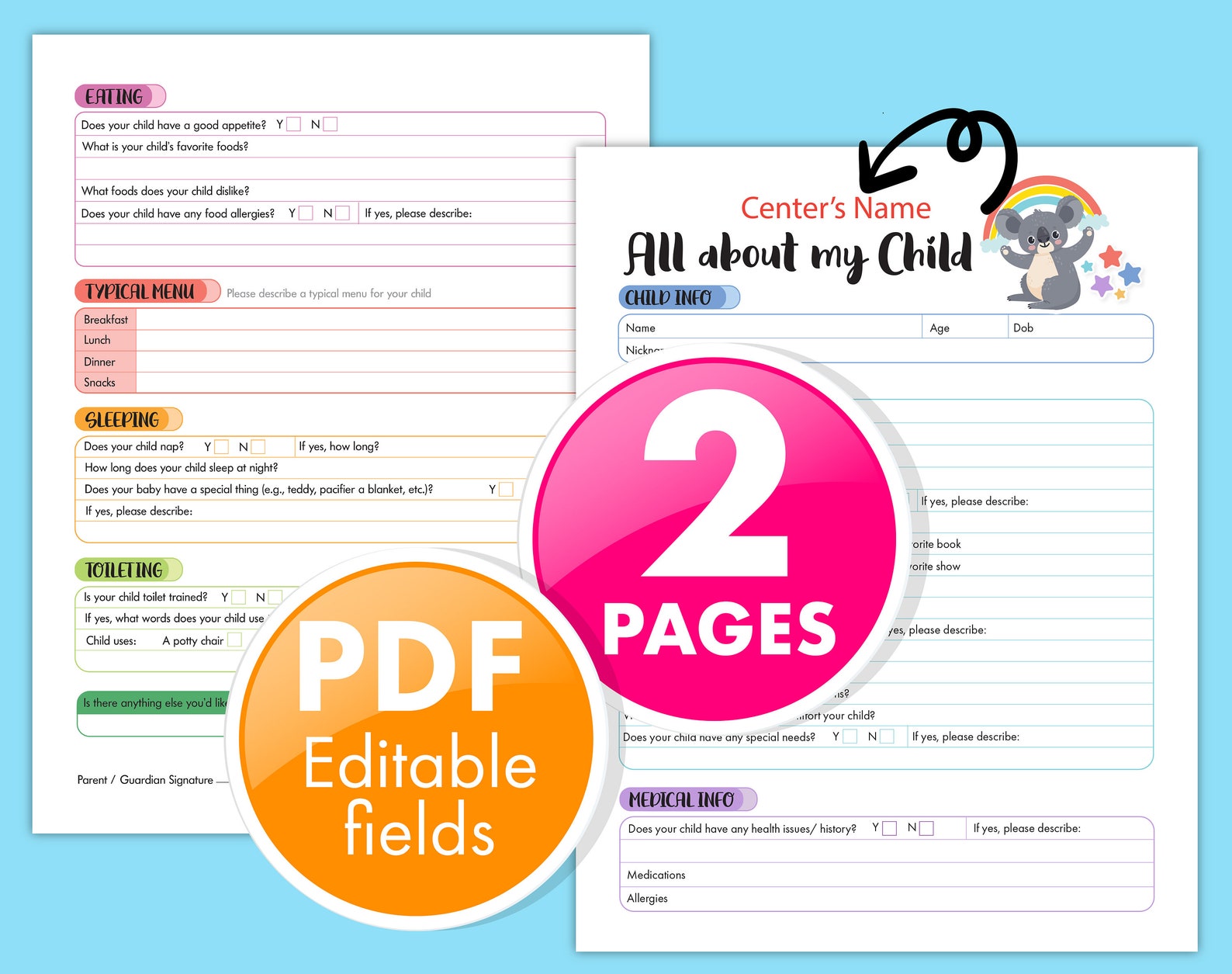 All About My Child Daycare Forms: Get to Know Me, Childcare & Preschool ...