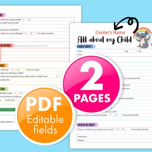 All About My Child Daycare Forms: Get to Know Me, Childcare & Preschool ...