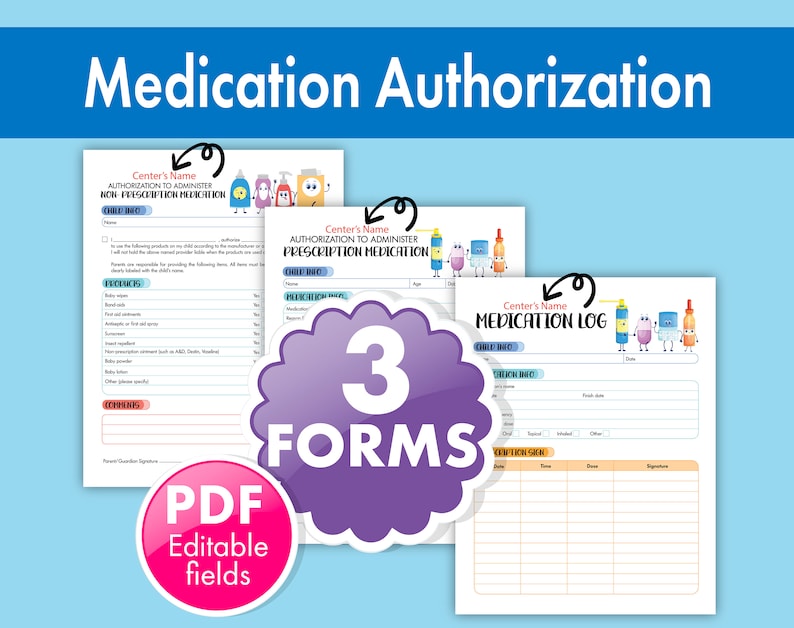 Daycare Medication Authorization Forms Bundle - Prescription and Non ...