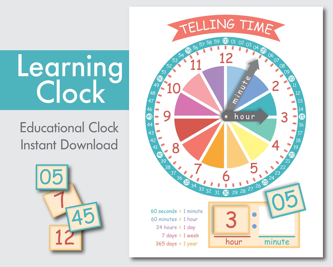 Learning Clock, Telling Time Learning Clock, Printable Preschool Clock ...