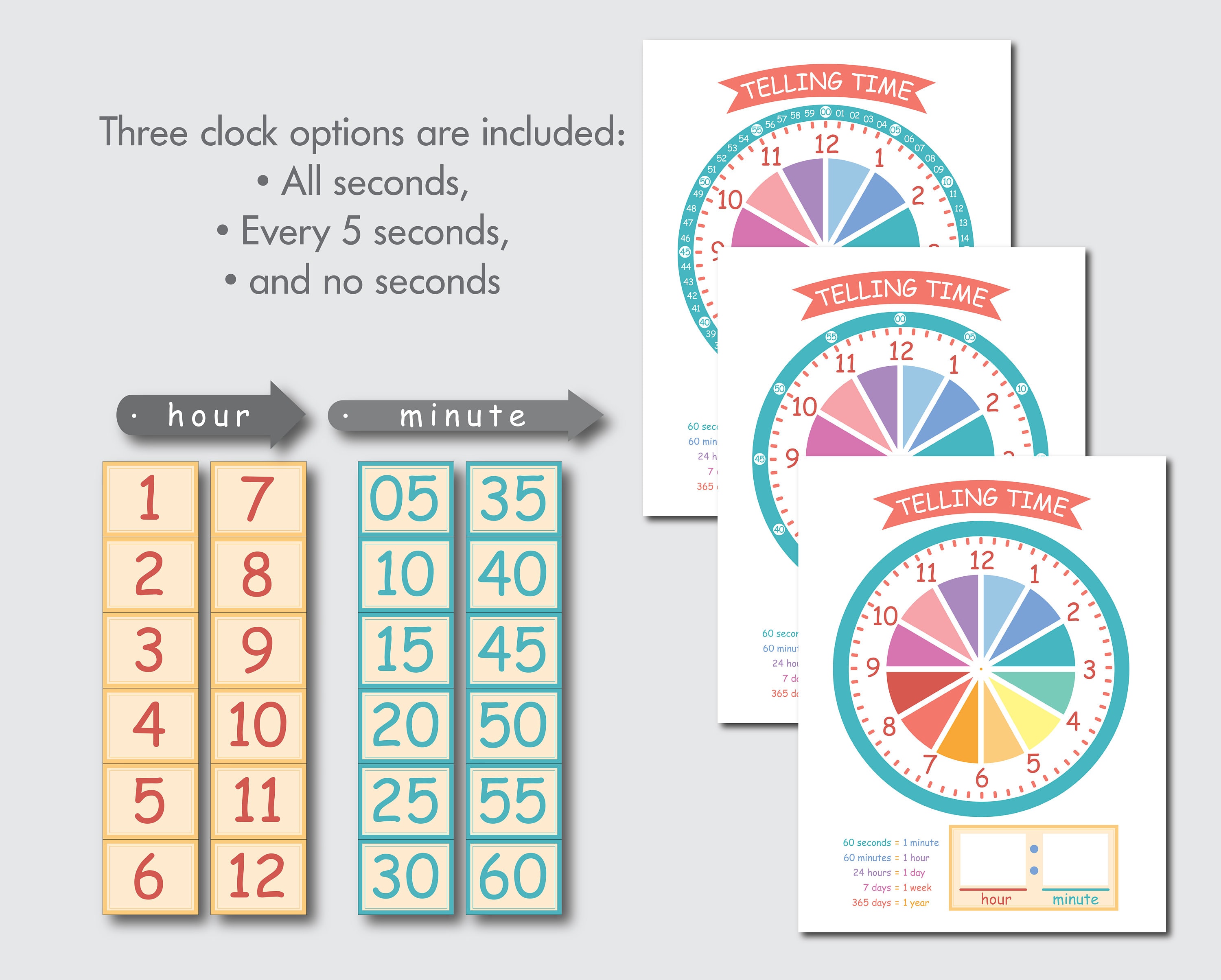 Learning Clock, Telling Time Learning Clock, Printable Preschool Clock ...
