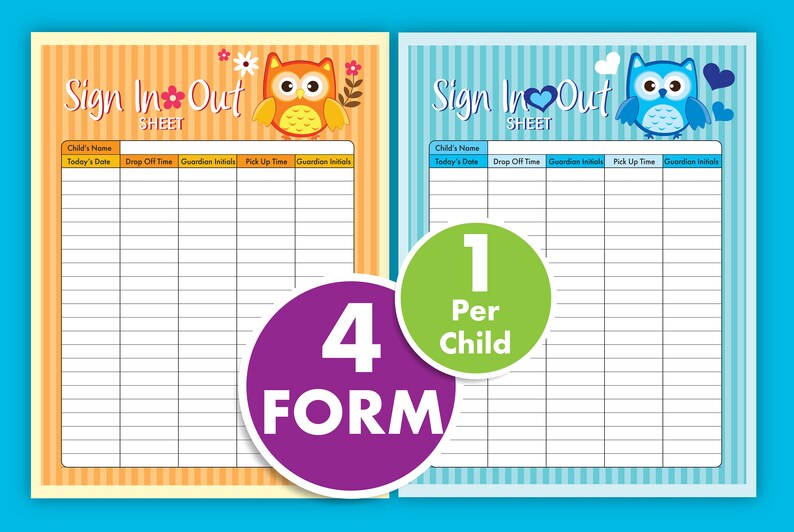 Sign in and Out Form for Daycare, School, Childcare, Home Daycare ...
