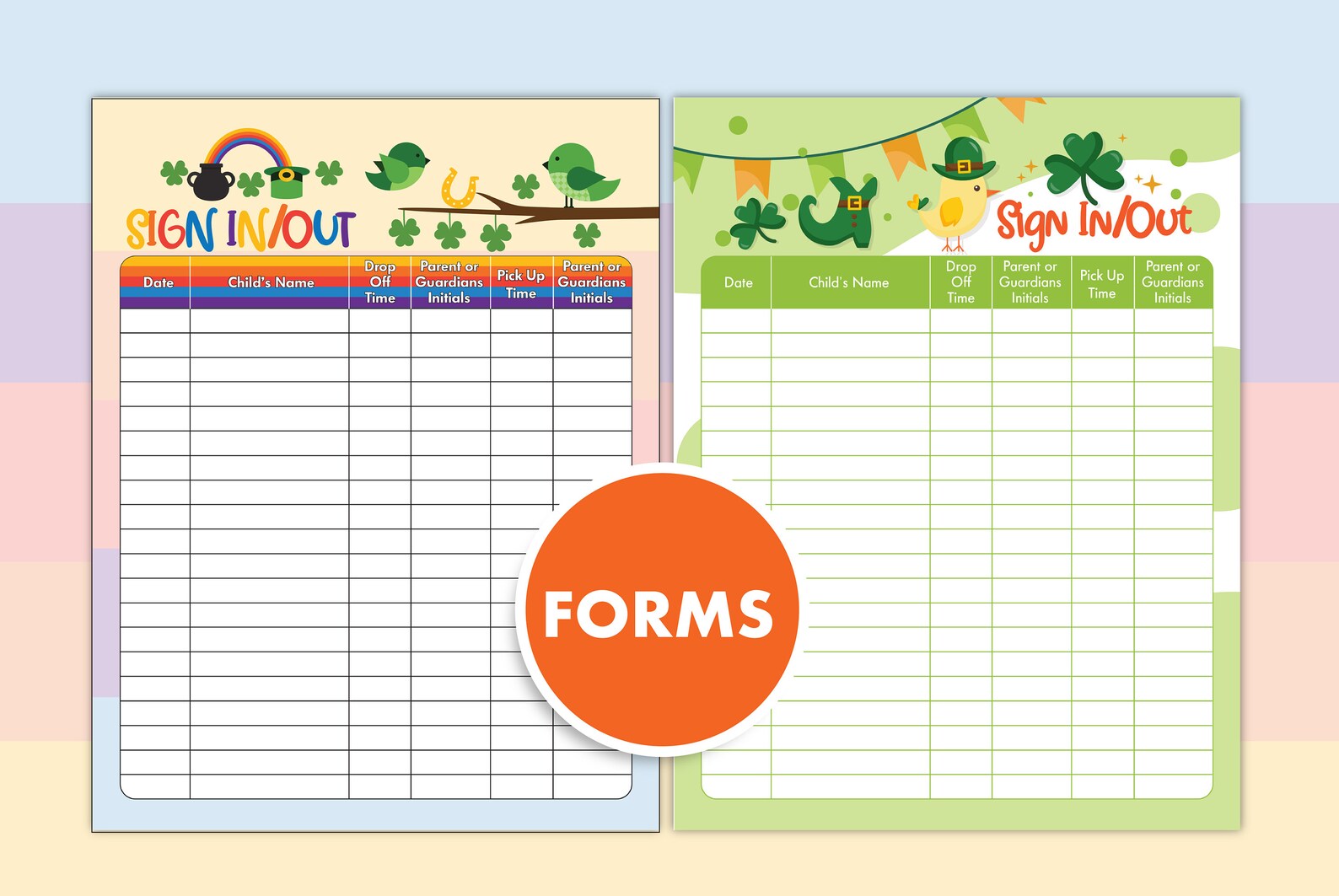 Cute St Patricks Day Theme, Sign in and Out Forms, Daycare, Childcare ...