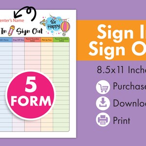 Colorful Sign in and Out Forms, Inspirational Themes, Daycare ...