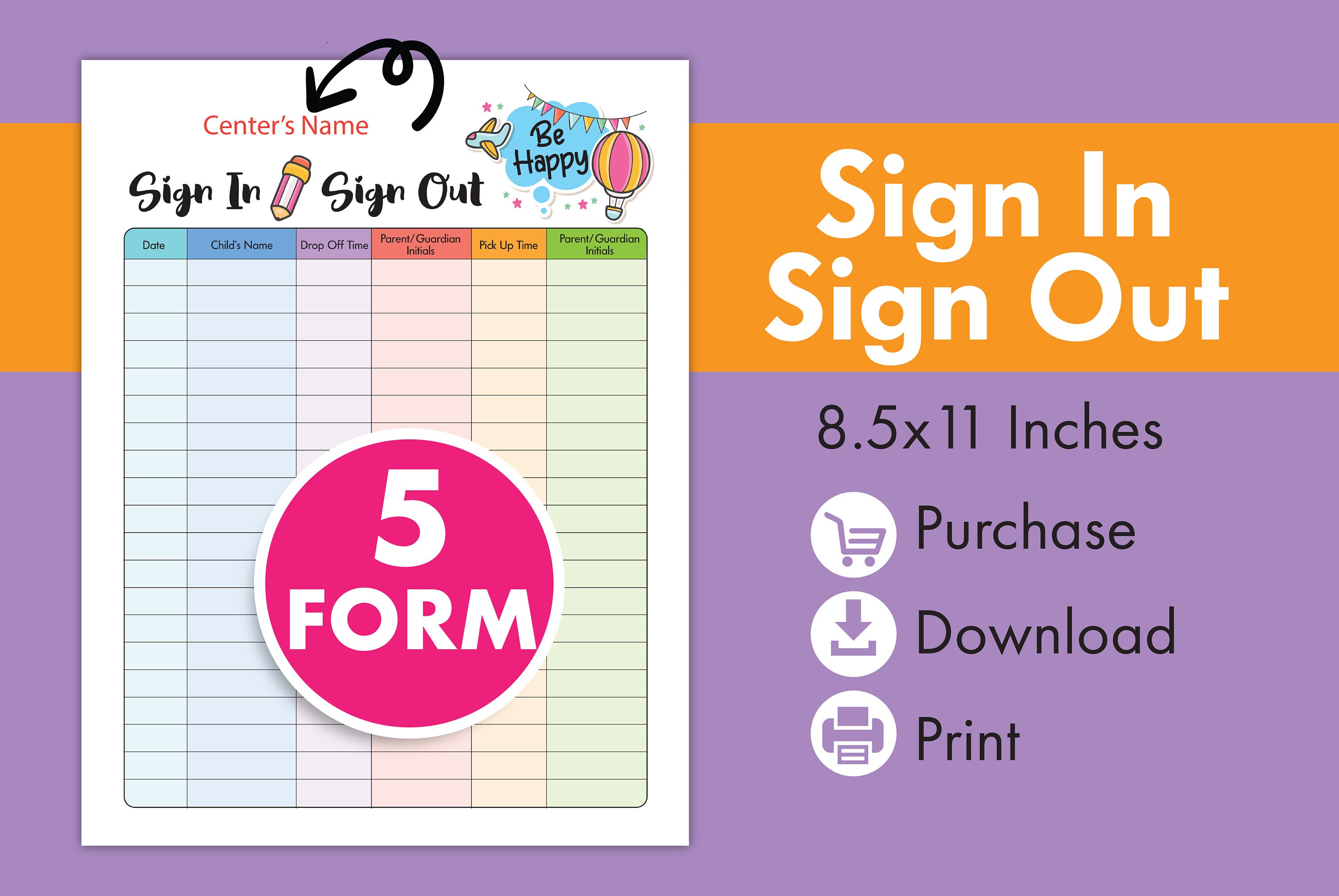 Colorful Sign in and Out Forms, Inspirational Themes, Daycare ...