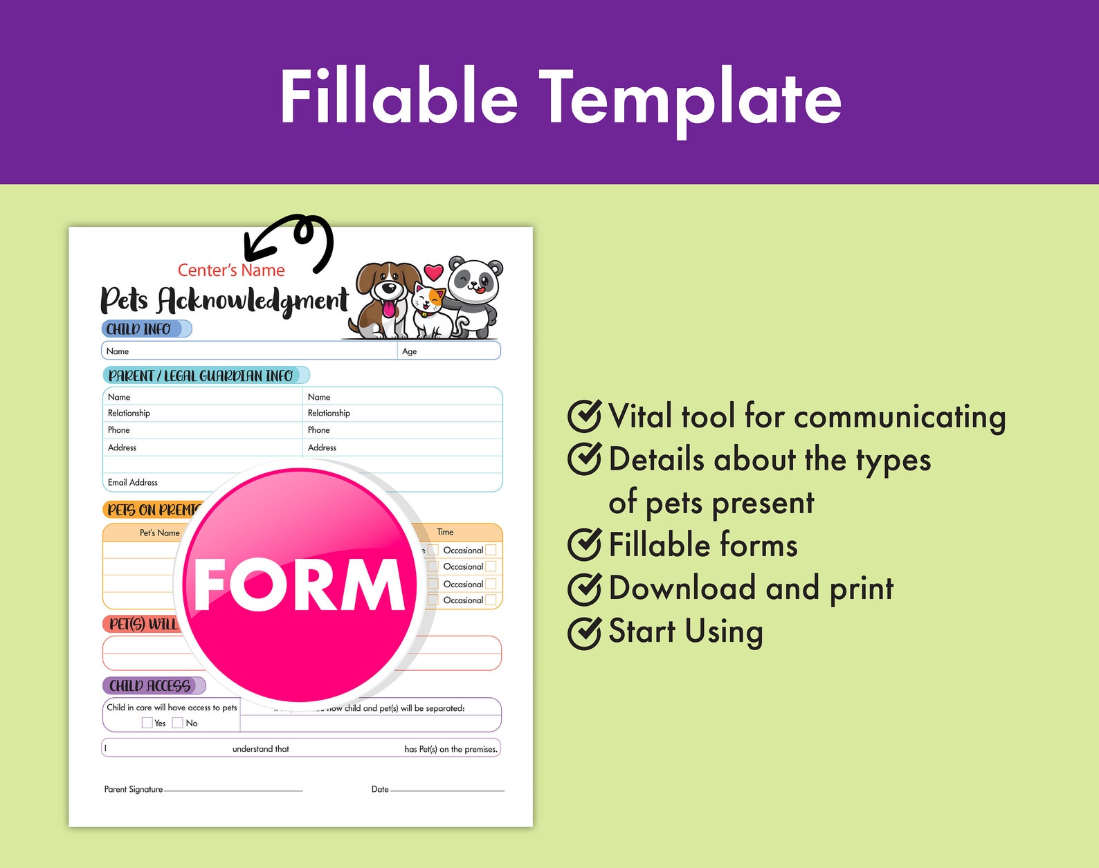 Pet Friendly on Premises Form - Complete Your Daycare Setup With Our ...