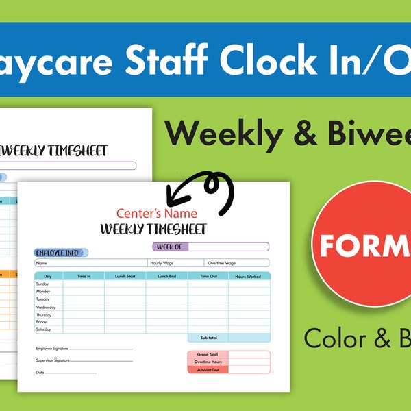 Clock in Out Sheet - Etsy