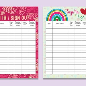 Sign in and Out Form for Daycare, Form, Preschool, Childcare, Home ...