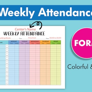 Efficient Weekly Attendance Tracker Form Childcare Daycare - Etsy