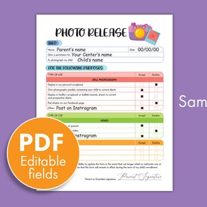 Childcare Photo Release Form Ideal for Daycare, Preschool, and In-home ...