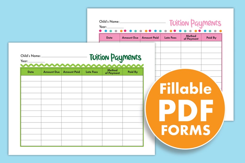 Stay on Top of Tuition Payments With 10 Fun Designs! for Easy Tracking ...