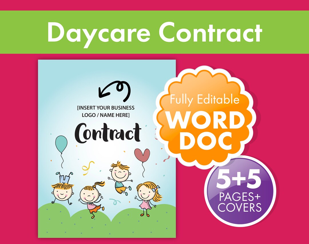 Childcare - Daycare Contract, Fully Editable Enrollment Contract, 5 ...