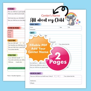 All About My Child Daycare Forms: Get to Know Me, Childcare & Preschool ...