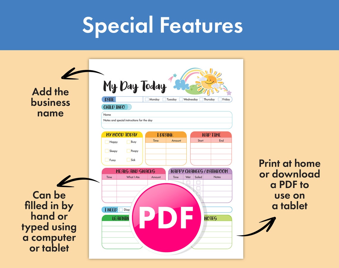 Toddler & Baby Daily Report Sheet - Childcare Routine - Baby Daily Log ...