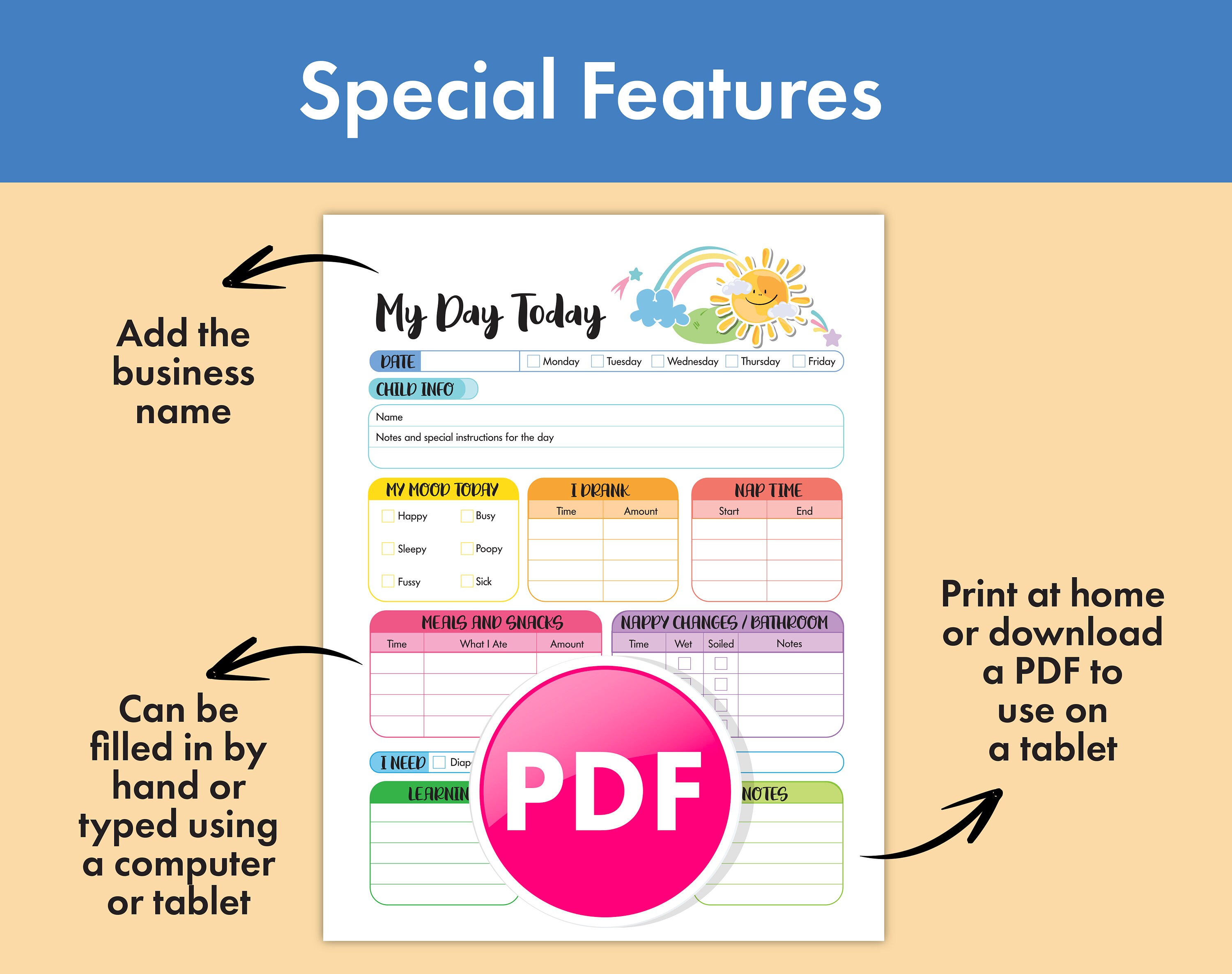 Toddler & Baby Daily Report Sheet - Childcare Routine - Baby Daily Log ...