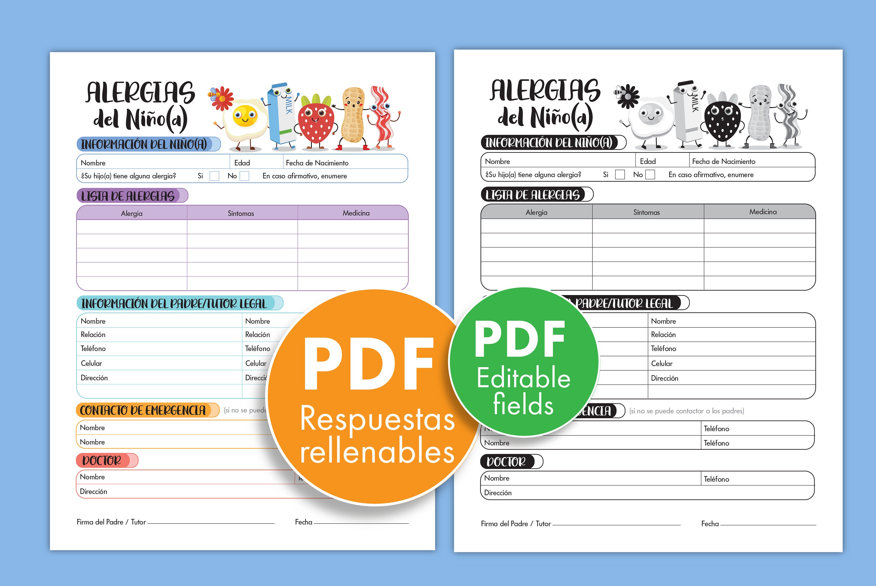 Child Allergy Form, Alergias Del Niño, Spanish Form, Perfect for ...