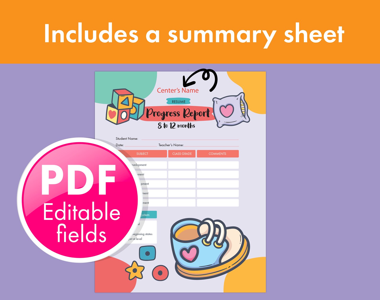 8 to 12 Months Progress Report Developmental Milestones and Fillable ...