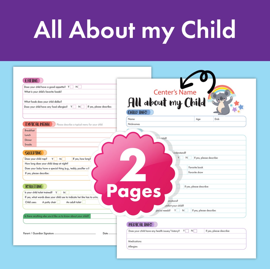 All About My Child Daycare Forms: Get to Know Me, Childcare & Preschool ...
