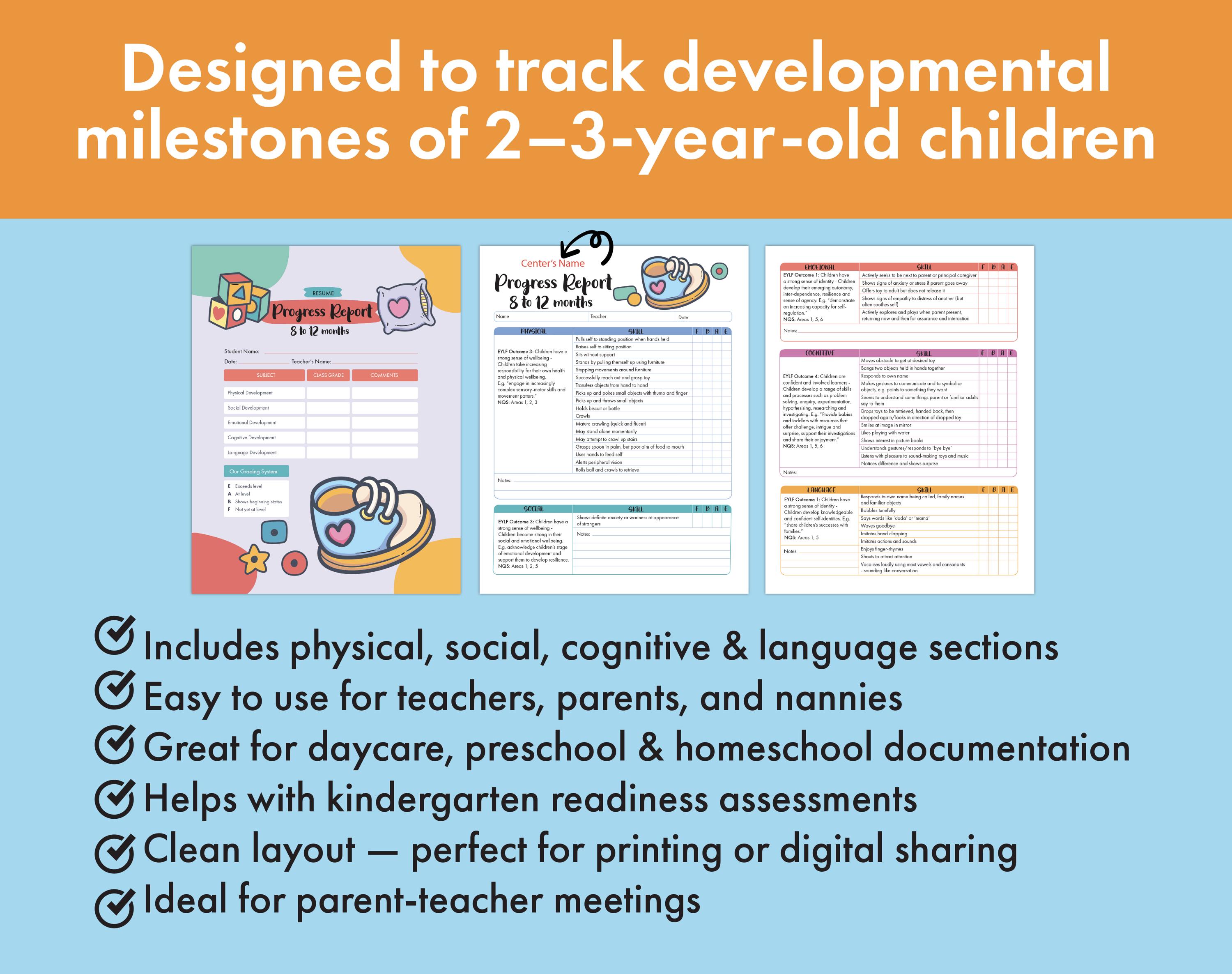 2–3 Year Old Toddler Progress Report | Editable Fillable PDF ...