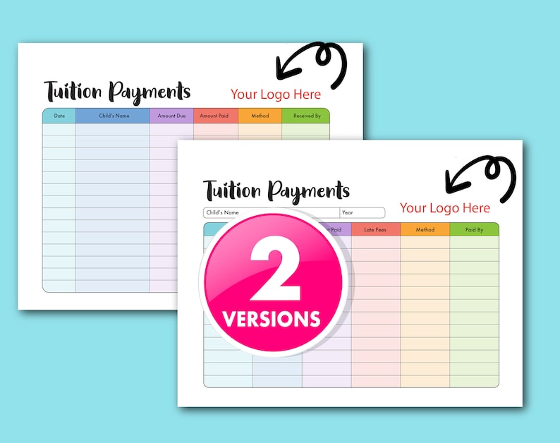 Tuition Payment Tracker | Report Form for Daycare, Childcare, Preschool ...
