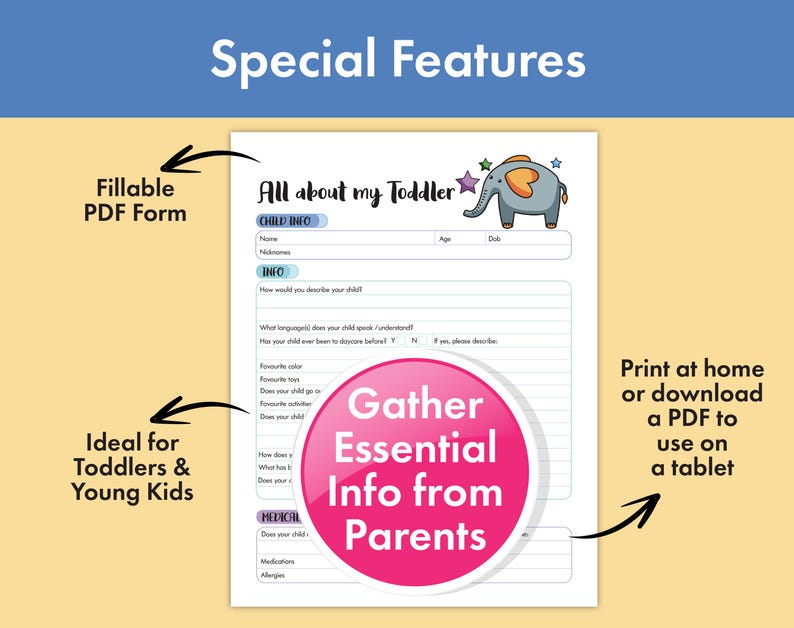 All About My Toddler Daycare Form – Printable Child Info Sheet for ...