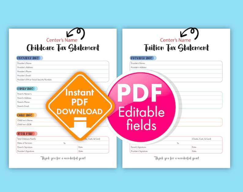 TAX STATEMENT, Childcare, Daycare, Tuition, Preschool, in Home Daycare ...