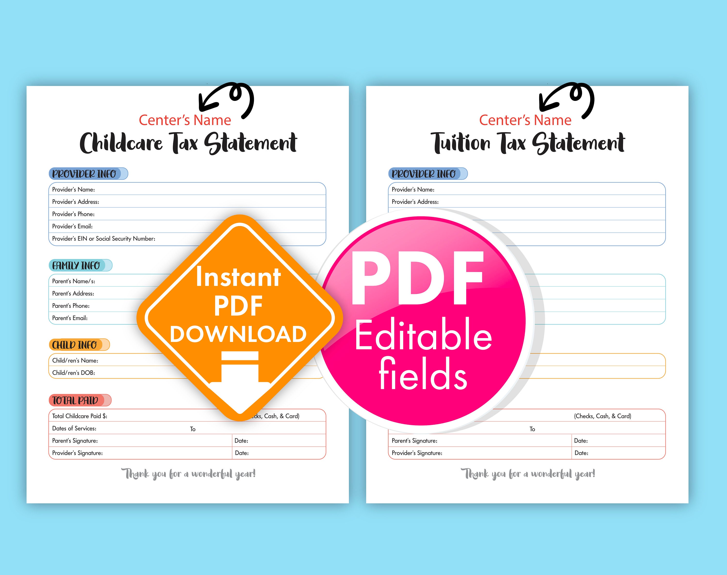 TAX STATEMENT, Childcare, Daycare, Tuition, Preschool, in Home Daycare ...