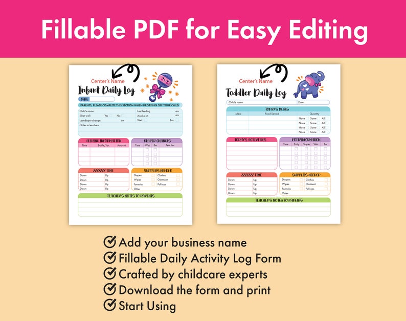 Baby Log and Toddler Schedule Report Bundle - Daycare Forms, Childcare ...