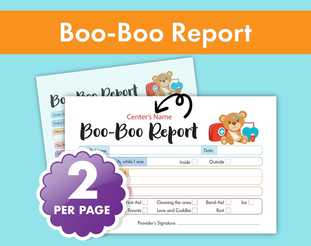 Daycare Boo Boo Report Form - Incident Report Form - Ouch Report Form ...