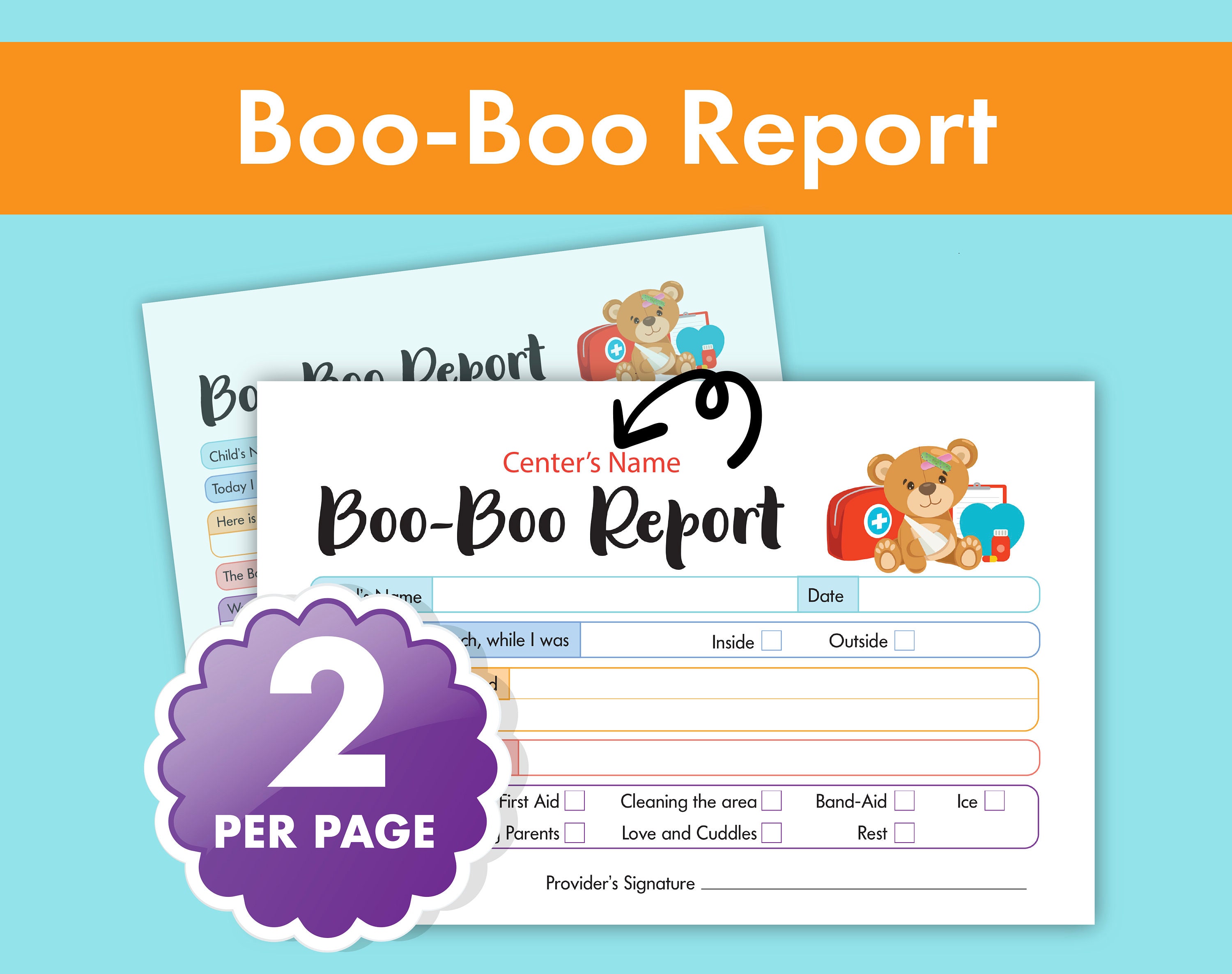 Daycare Boo Boo Report Form - Incident Report Form - Ouch Report Form ...