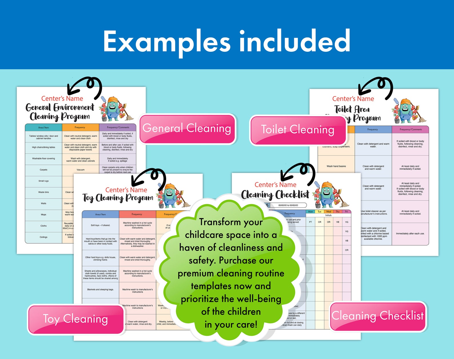 Cleaning Checklist & Schedule Forms Bundle for Daycare, Home Daycare ...